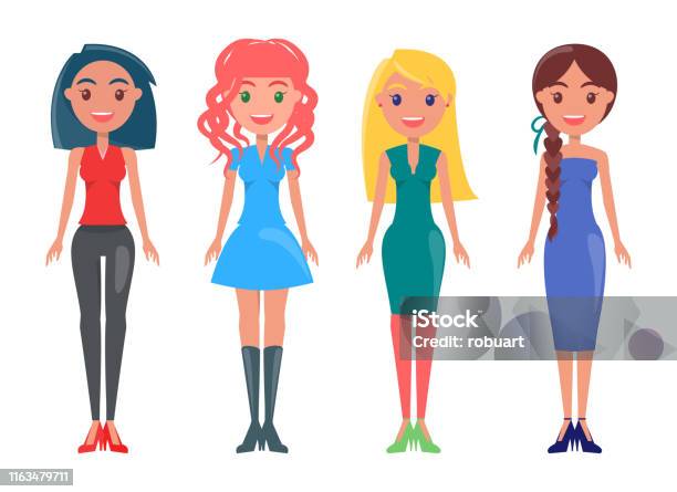 Siyah Sıska Pantolon Esmer Kadın Redhead Kız Stok Vektör Sanatı And Abiye‘nin Daha Fazla Görseli