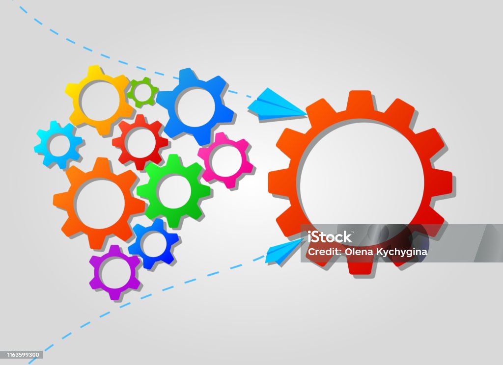 Concept De Travail Déquipe Avec Des Icônes Colorées Dengrenages