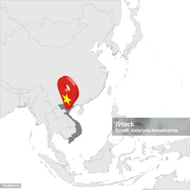 Stock Ilustrace Mapa Polohy Vietnamu Na Mapě Asie 3d Vietnam Vlajka