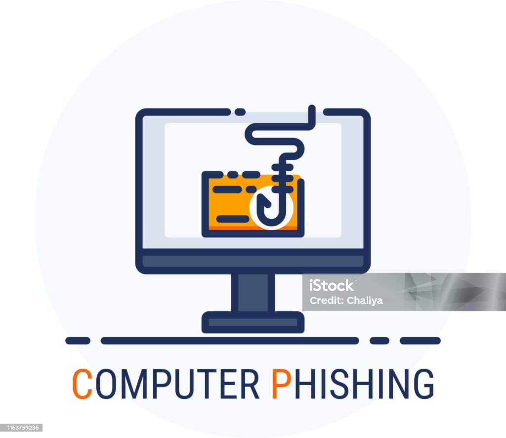 Filled Line Icons Style Hacker Cyber Crime Attack Computer Phishing For