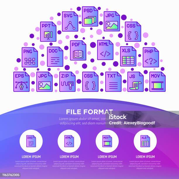 Konsep Format File Dalam Setengah Lingkaran Dengan Ikon Garis Tipis Doc