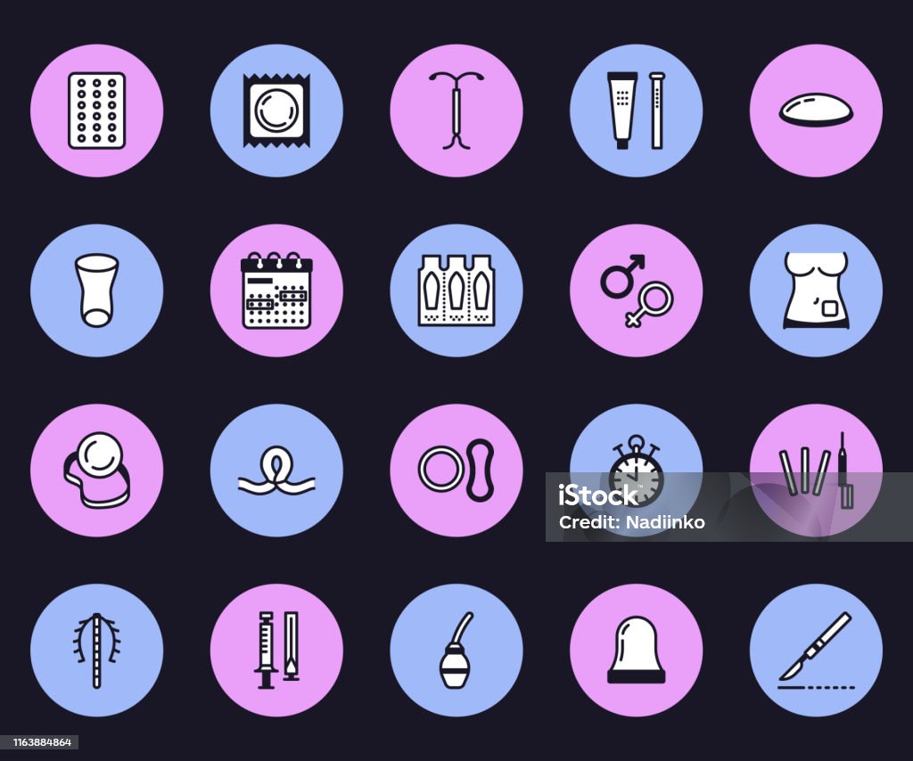 Contraceptive Methods Line Icons Birth Control Equipment Condoms Iud