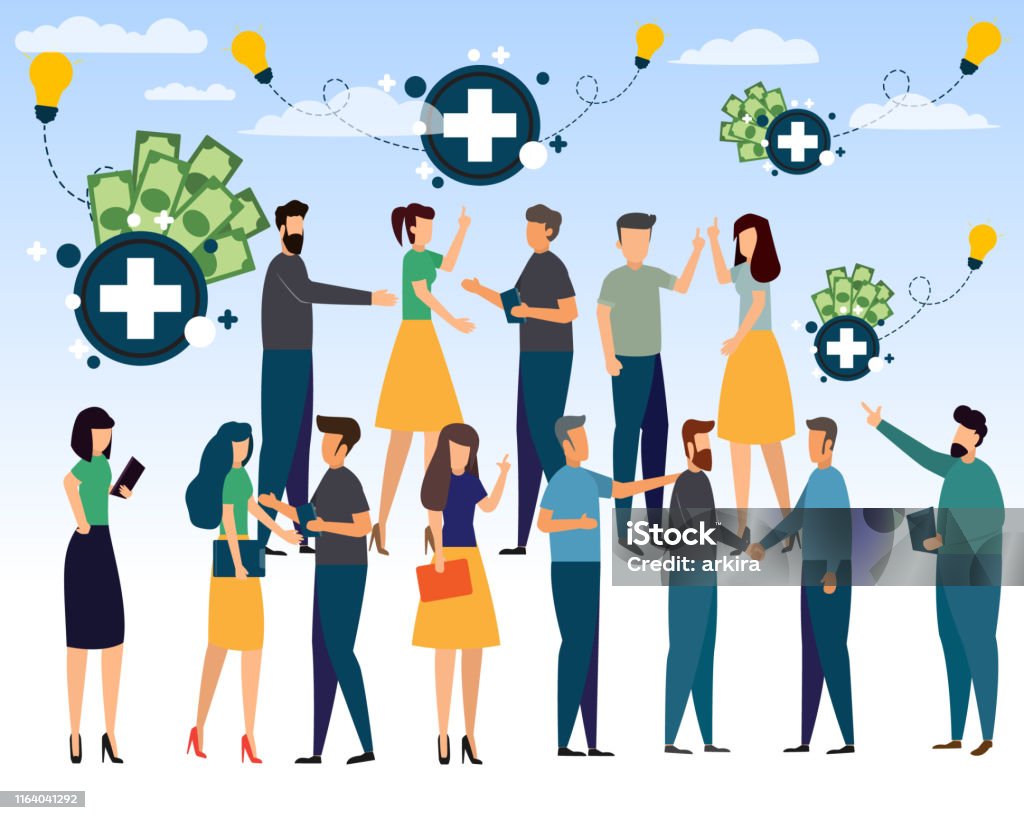 Ilustración De Un Grupo De Personas Con Pensamiento Positivo Hace Una