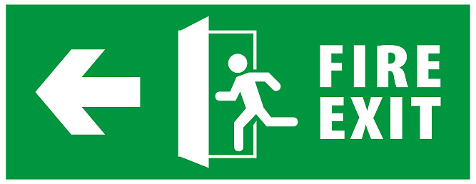 Emergency Fire Exit Sign Running Man Icon To Door Green Color Arrow ... Emergency Fire Exit Sign Running Man Icon To Door Green Color Arrow ...