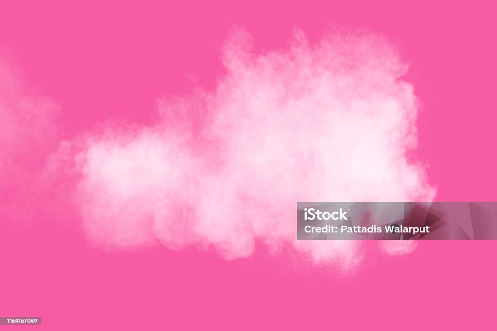 Abstract White Powder Explosion On Pink Background Freeze Motion Of