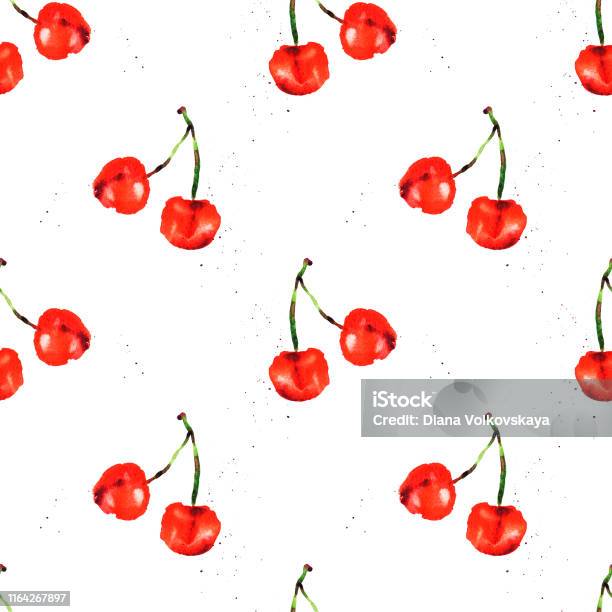 Modèle Daquarelle Sans Couture De Cerises Juteuses Rouges Dessin De