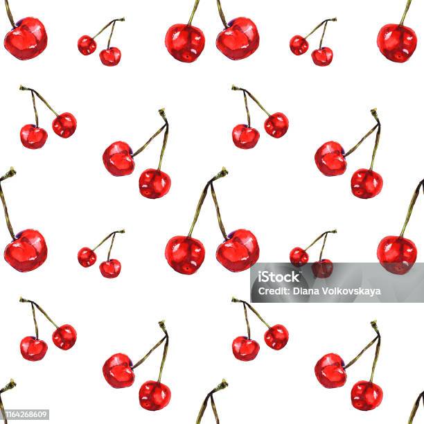 Modèle Daquarelle Sans Couture De Cerises Juteuses Rouges Dessin De
