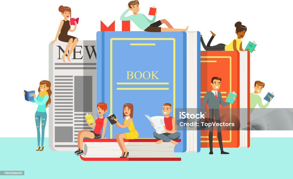 Orangorang Yang Suka Membaca Buku Bacaan Di Sekitar Buku Raksasa Dengan ... Orangorang Yang Suka Membaca Buku Bacaan Di Sekitar Buku Raksasa Dengan ...