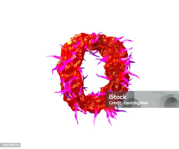 Red Creepy Alien Flesh With Pink Tentacles Isolated On White Background