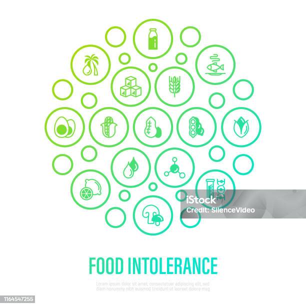 Intoleransi Makanan Konsep Lingkaran Dengan Ikon Garis Tipis Simbol ... Intoleransi Makanan Konsep Lingkaran Dengan Ikon Garis Tipis Simbol ...