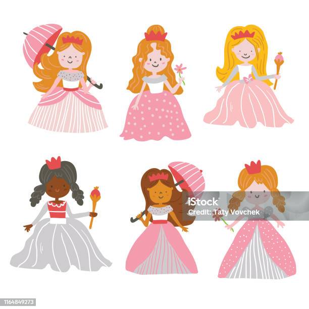 Big Bundle Cute Collection Of Beautiful Princesses Stock Illustration