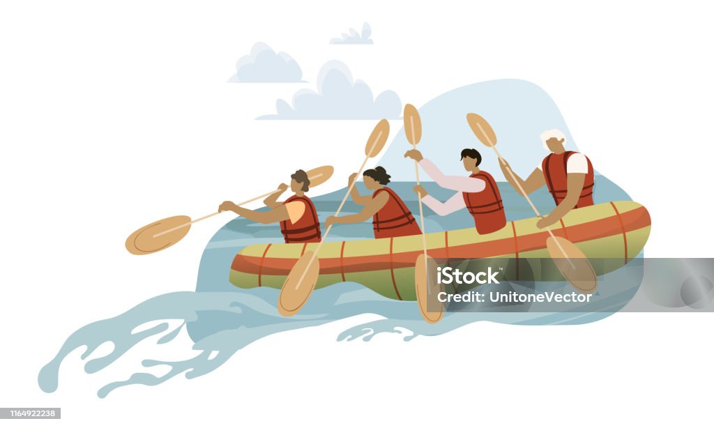 Tim Dalam Ilustrasi Kartun Vektor Perahu Dayung Ilustrasi Stok Unduh Gambar Sekarang