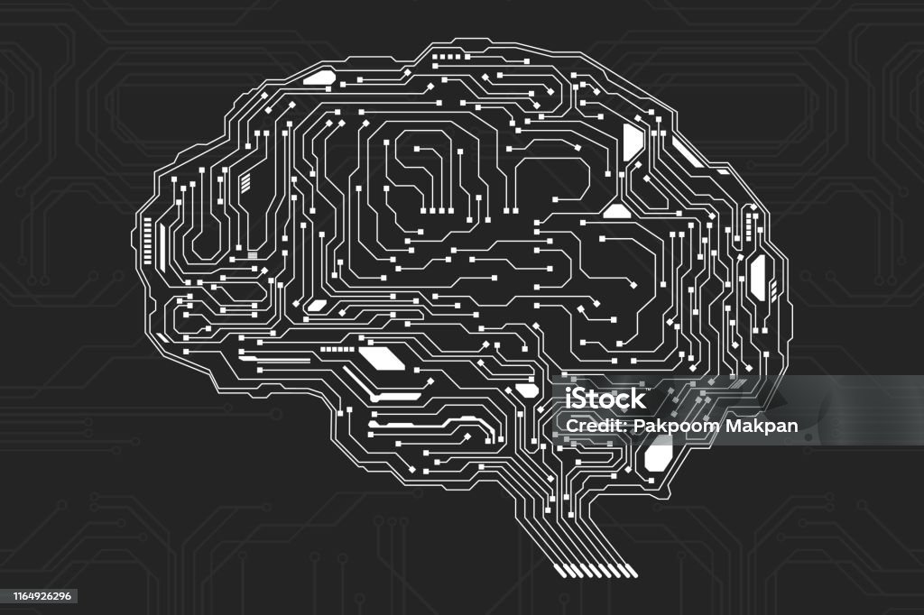 Brain Futuristic Element Circuit Board With Encoder And Decoder Binary