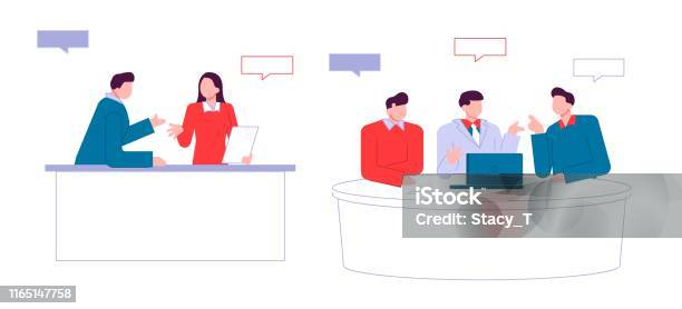Kartun Modern Karakter Orang Datar Berbicara Gaya Kontur Warnawarni