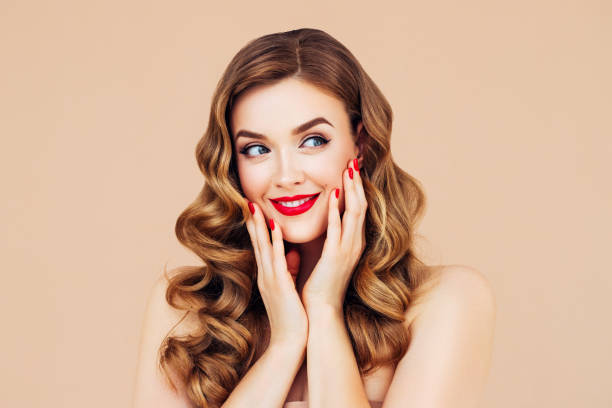 1 200 Beauty Woman Face Red Lips Natural Clean Healthy Skin Stock