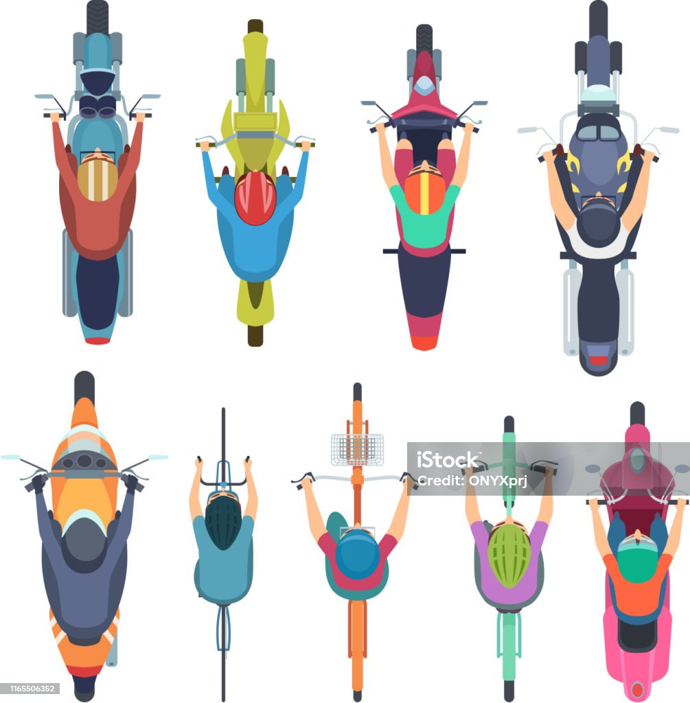 Tampilan Atas Sepeda Orangorang Mengendarai Sepeda Di Helm Pengendara