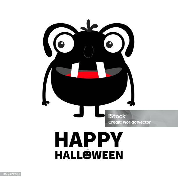 Joyeux Halloween Silhouette Noire De Monstre Deux Yeux Langue De Dent
