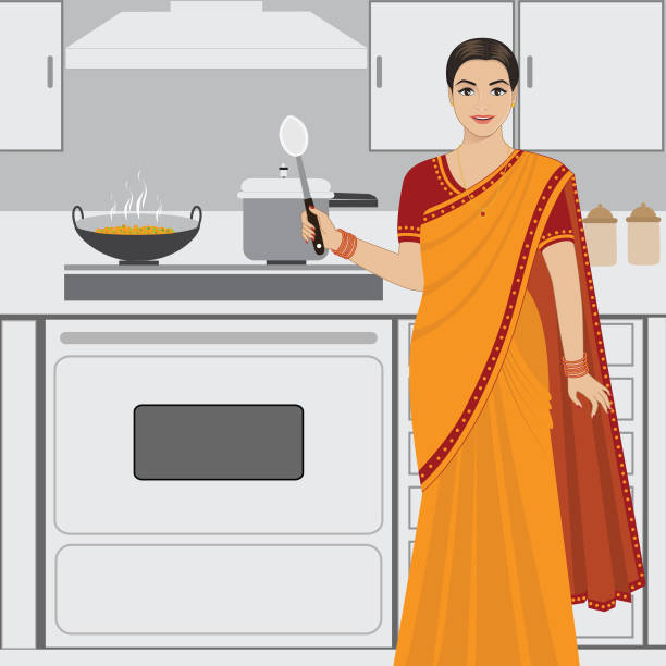 90 Indian Woman Cooking Stock Illustrations Royalty Free Vector