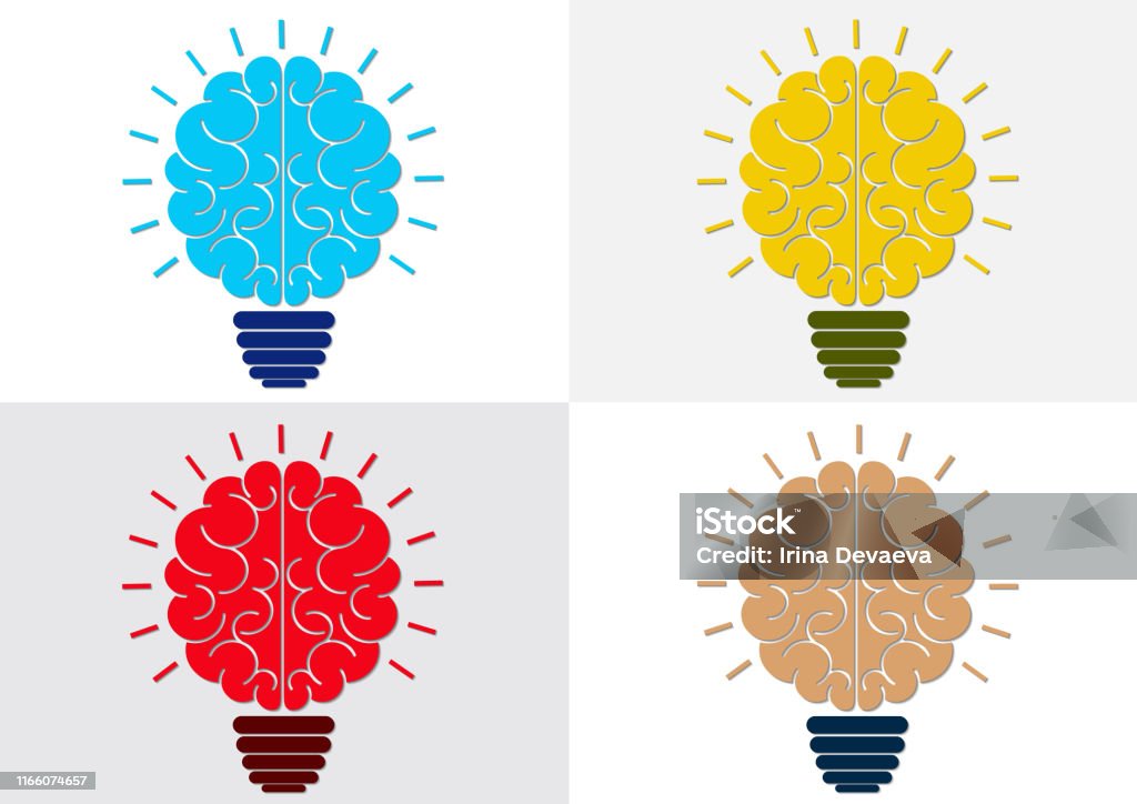 Cerveau Humain Dans Licône Plate Plate De Concept Dampoule Donle Sur