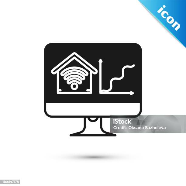 Monitor Black Computer Dengan Smart Home Dengan Ikon Wifi Terisolasi