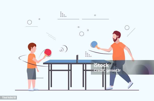 Ilustración De Gordo Obeso Hombre Y Niño Sosteniendo Raquetas Con Sobrepeso Padre E Hijo Jugando