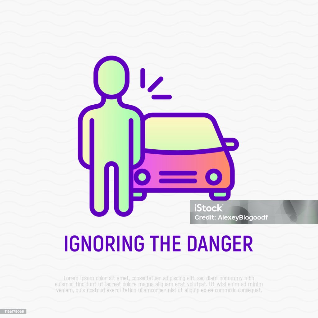 Ignorant De Licône De Ligne Mince De Danger La Voiture Frappe Un Humain