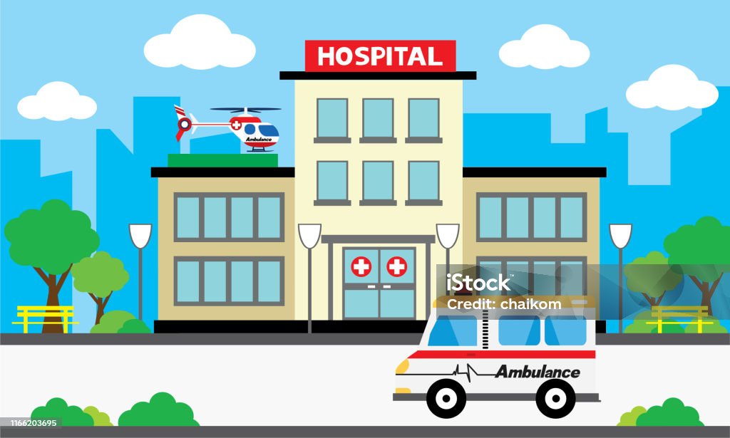 Concept Médical Avec Des Bâtiments Dhôpital Et Des Ambulances Dans Un