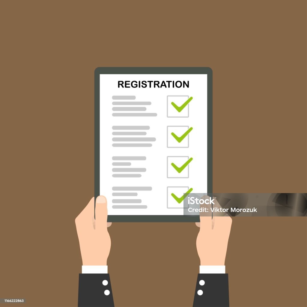 Man Hold Registration Clipboard Flat On Brown Background Stock ... Man Hold Registration Clipboard Flat On Brown Background Stock ...
