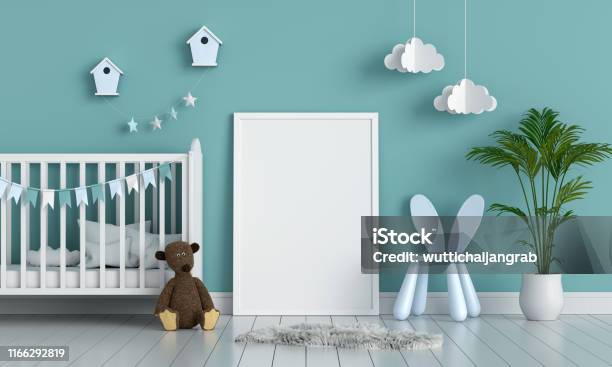 Bingkai Foto Kosong Untuk Mockup Dan Kursi Di Lantai Rendering 3d Foto