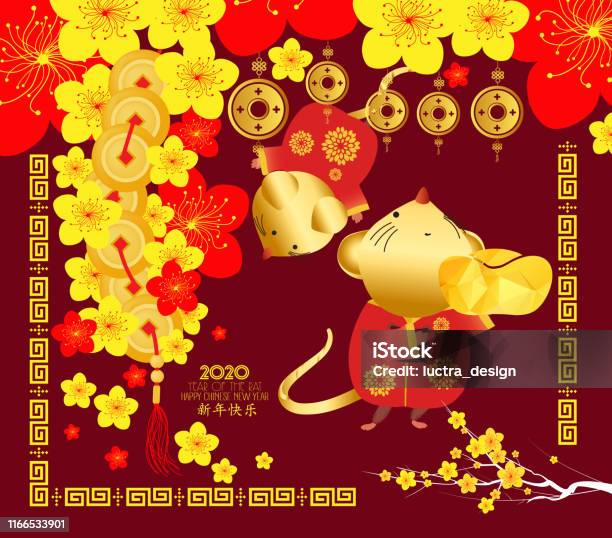Kartun Tikus Lucu Membawa Emas Cina Besar Ingot Tahun 2020 Tikus Tahun