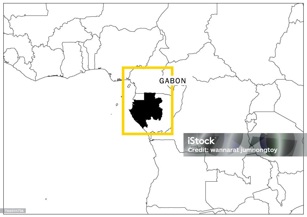 Ilustración De Mapa De Gabón Con Marco Amarillo Y Nombre País Y Más