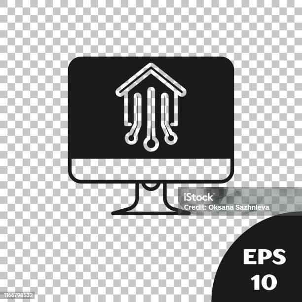 Monitor Black Computer Dengan Ikon Rumah Pintar Terisolasi Pada Latar