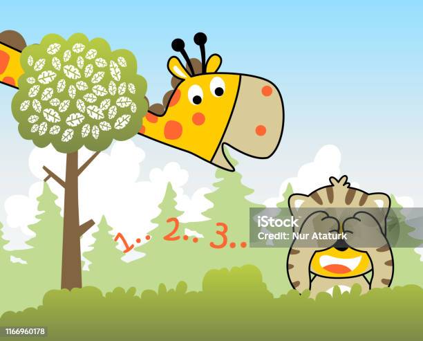 Dessin Animé Drôle Danimaux Jouant Un Coup Doeil Un Boo Vecteurs Libres