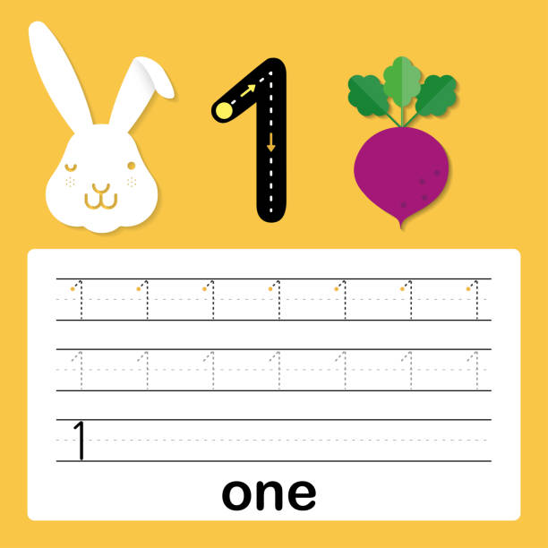 Number one, card for kids learning to count and to write, worksheet for ...
