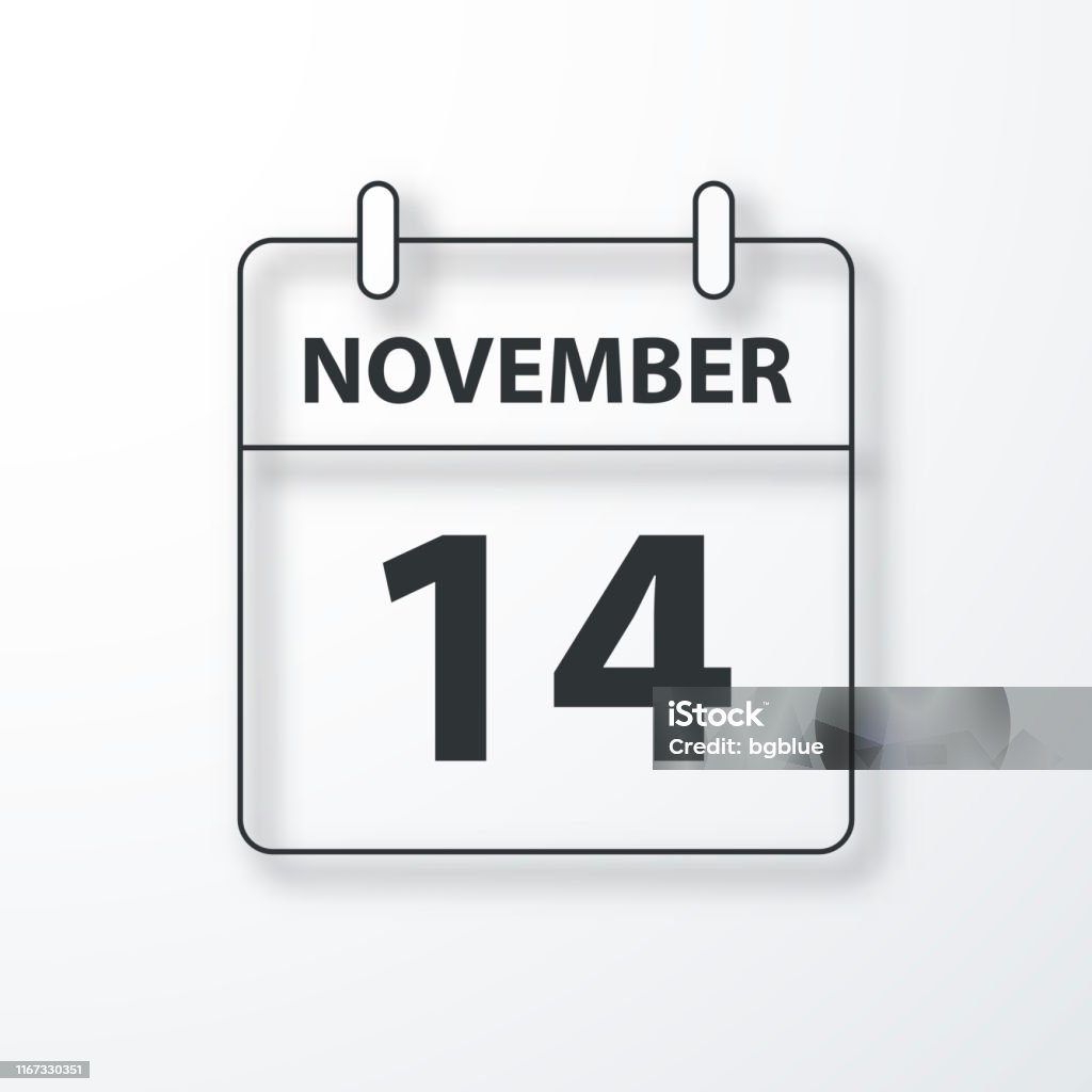 14 Novembre Calendrier Quotidien Contour Noir Avec Ombre Sur Fond Blanc