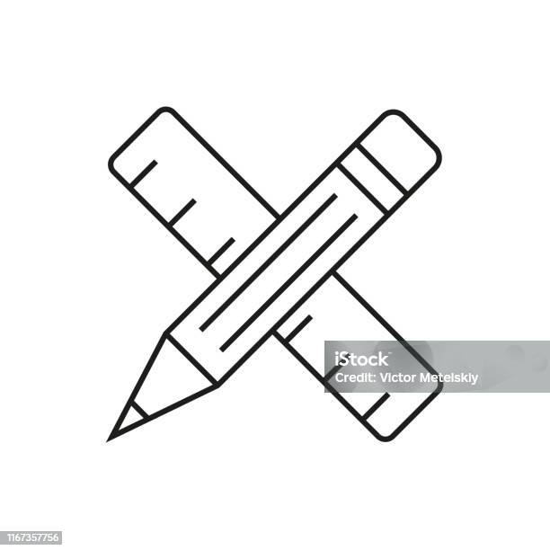 Crayon Et Icône De Contour De Règle Symbole Doutils Illustration De