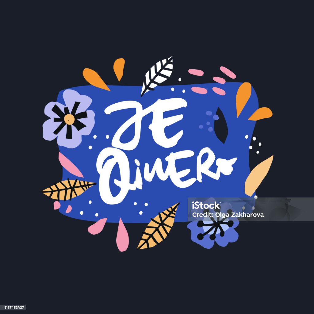 Love You Quote In Spanish Lettering In Floral Frame Stock Illustration