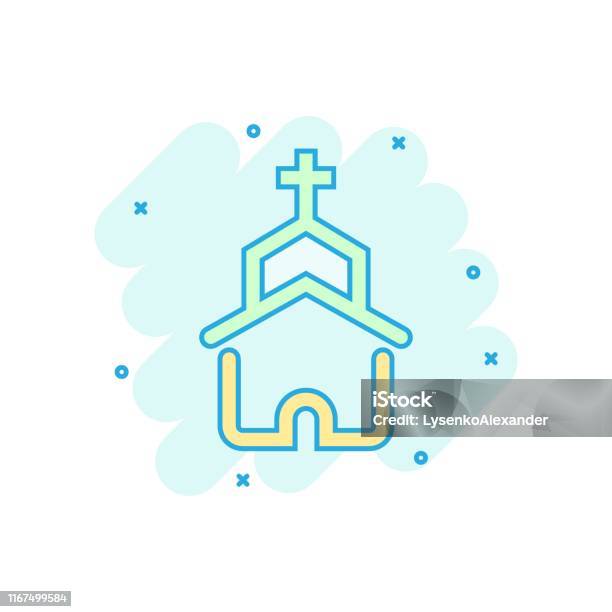 Icône Déglise Dans Le Modèle Comique Illustration De Dessin Animé De