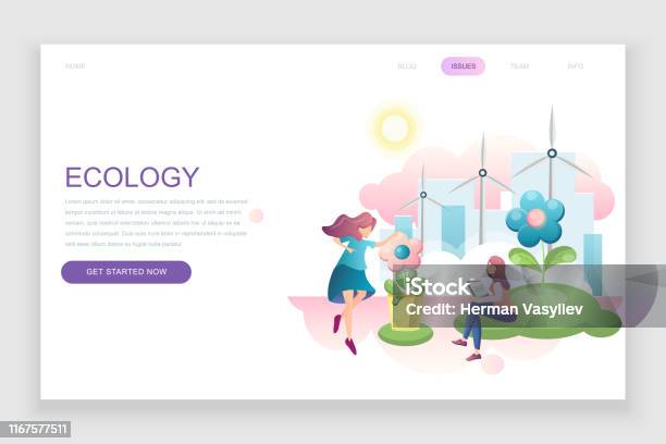 Modern Datar Halaman Web Desain Template Konsep Ekologi Bumi Dihiasi