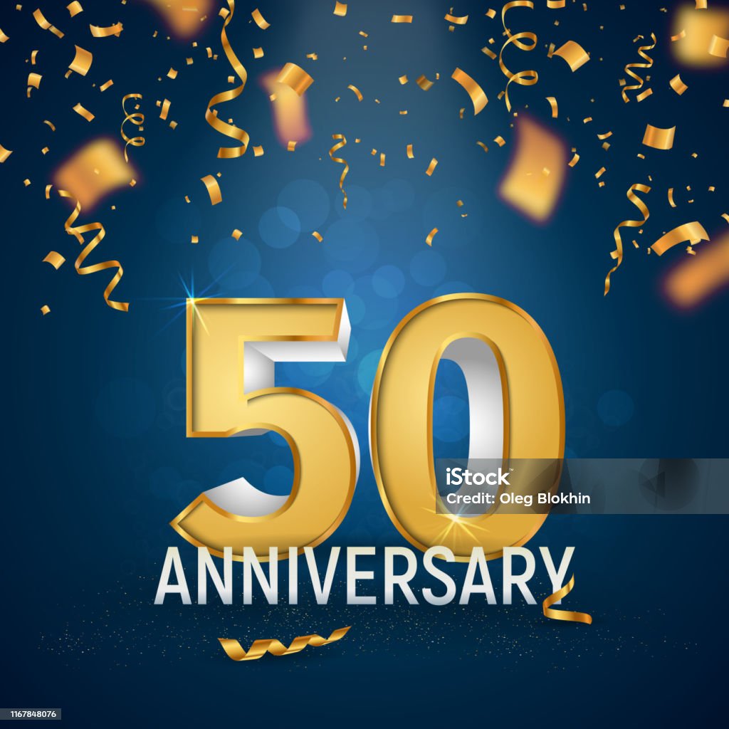 Gyllene 50 Års Jubileum På Mörkblå Bakgrund Gyllene Band Och Konfetti ... Gyllene 50 Års Jubileum På Mörkblå Bakgrund Gyllene Band Och Konfetti ...