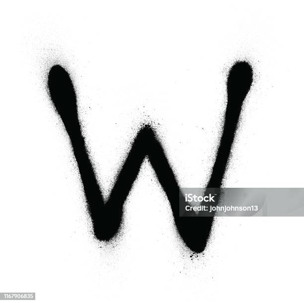 Grafiti Tipis W Font Disemprotkan Dalam Hitam Di Atas Putih Ilustrasi