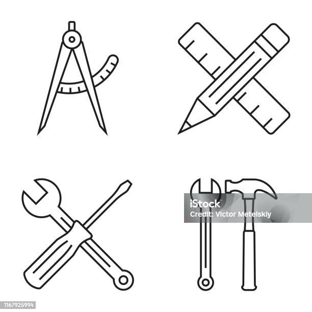 Kumpulan Ikon Kerangka Toolkit Palu Kunci Pas Obeng Dan Penggaris