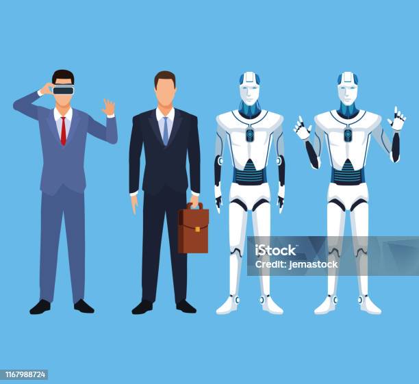 Robot Humanoïde Et Homme Daffaires Vecteurs Libres De Droits Et Plus D