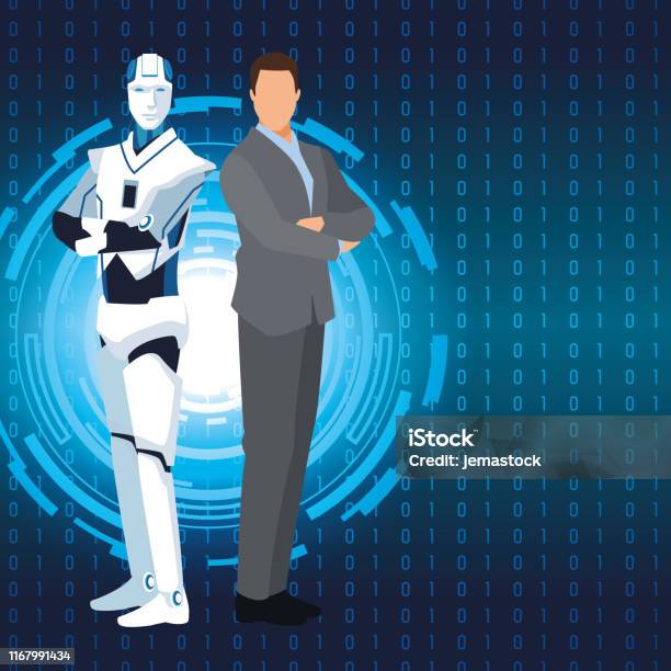 Robot Humanoïde Et Homme Daffaires Vecteurs Libres De Droits Et Plus D
