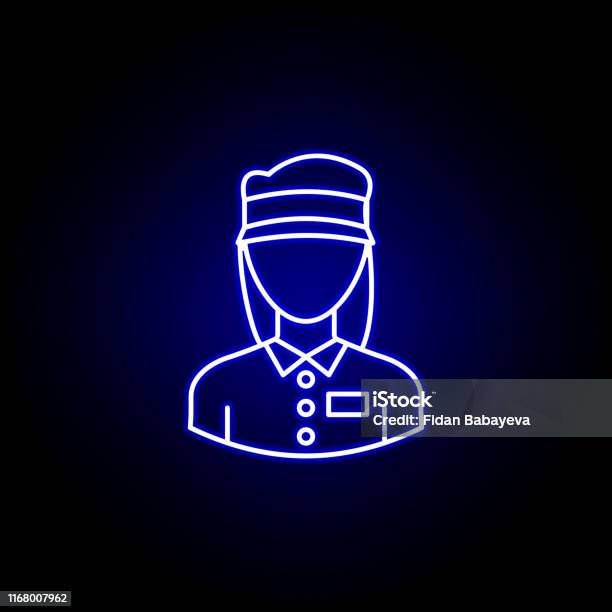 Avatar Caissier Contour Icône Dans Le Style Néon Bleu Les Signes Et