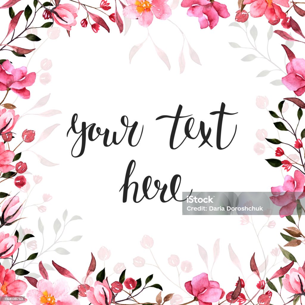 Watercolor Floral Card Template With Lettering Stock Illustration