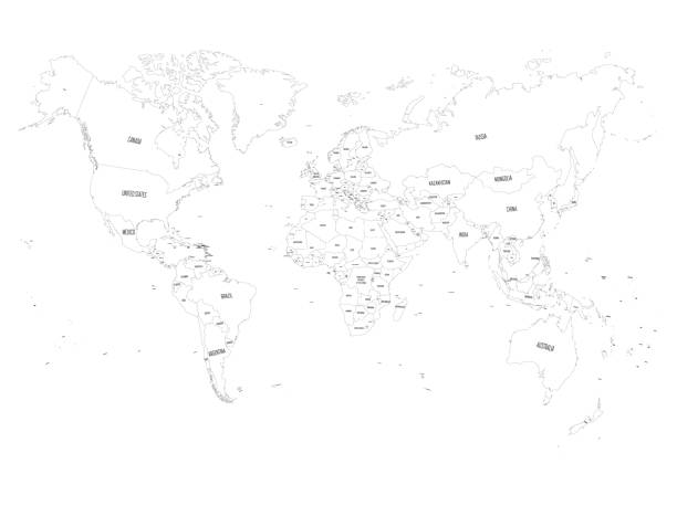 World Map With Country Names Black And White