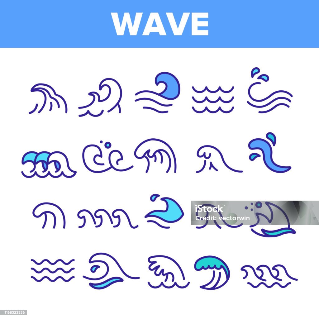 Vetores De Ícones Lineares Do Vetor Das Ondas Do Mar E Do Oceano