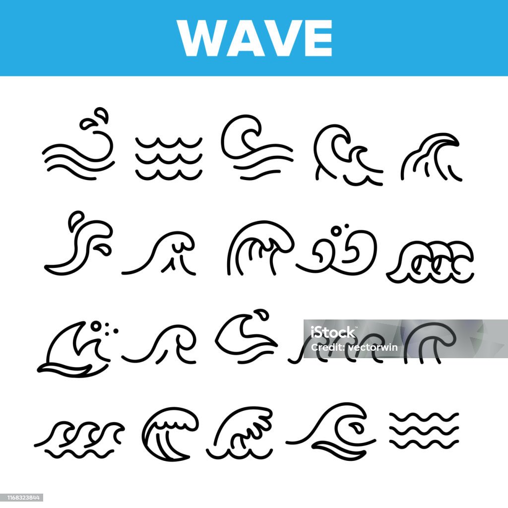 Vetores De Ícones Lineares Do Vetor Das Ondas Do Mar E Do Oceano