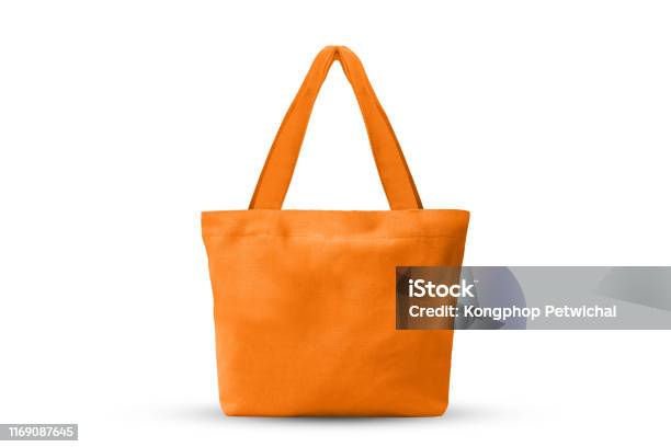 Tas Belanja Kain Oranye Terisolasi Di Latar Belakang Putih Dengan Jalur